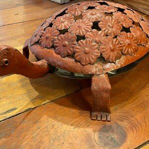 Authentic Handmade Cutout, Shaped & Welded Metal Turtle With Flowers ...