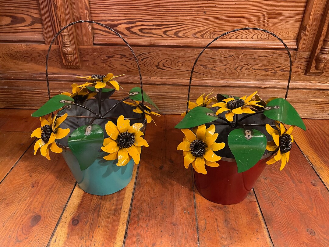 Handmade Rustic Cutout, Shaped & Welded Tin/metal Bucket/pail With Wire ...