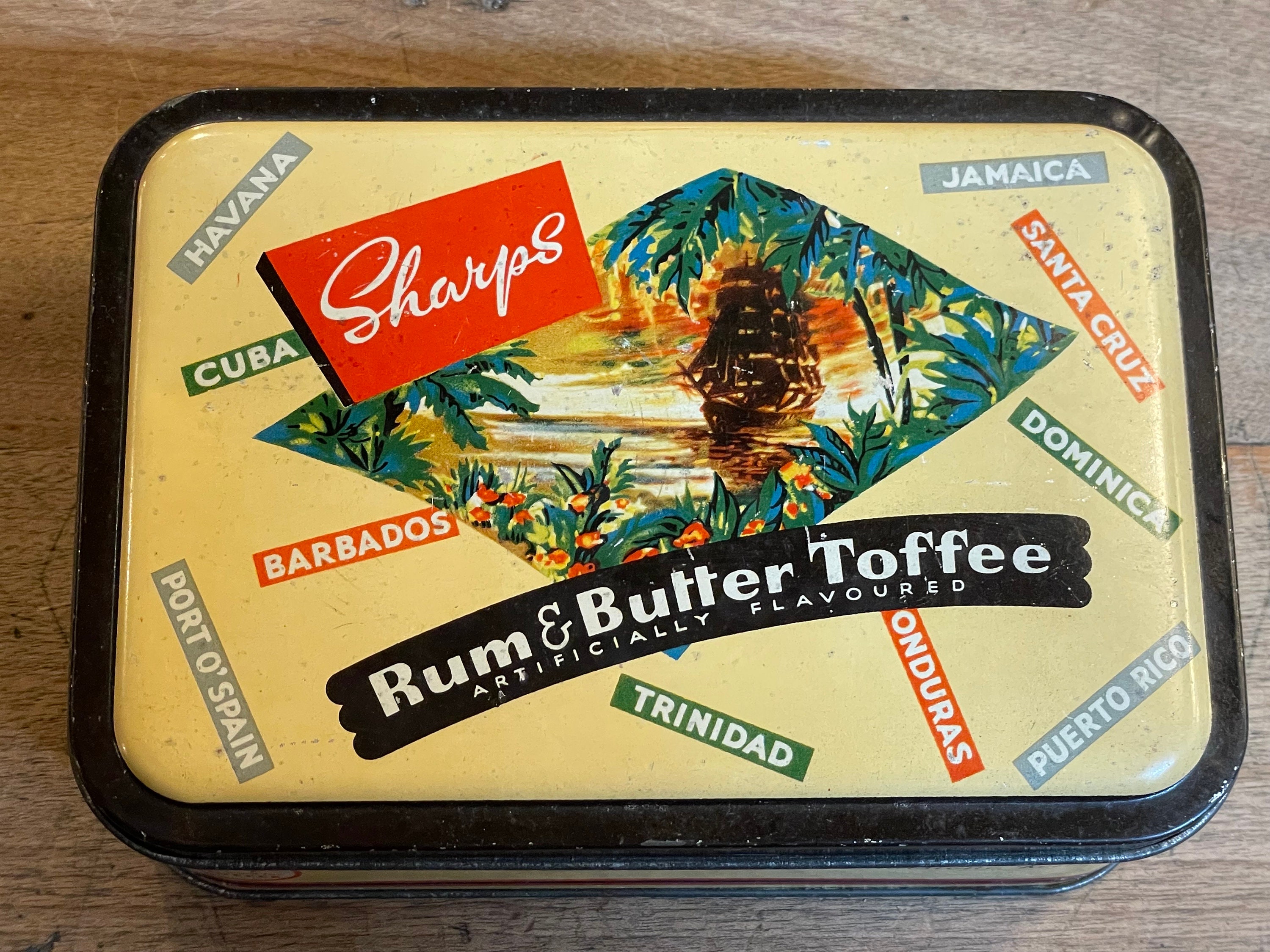 Vintage Sharp's Rum & Butter Toffee Tin – 1960s Caribbean Sailing Ship ...