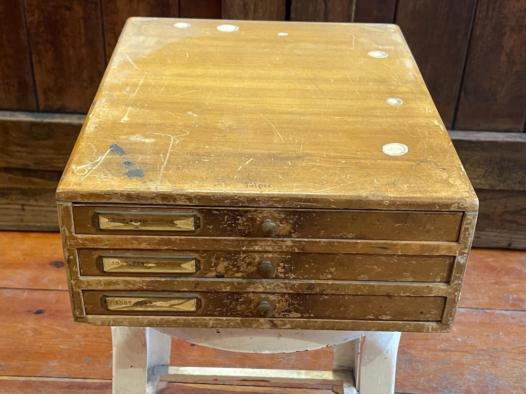 Vintage 1940's - 1950's Watchmaker's 3 Drawers Wood Cabinet With Brass ...