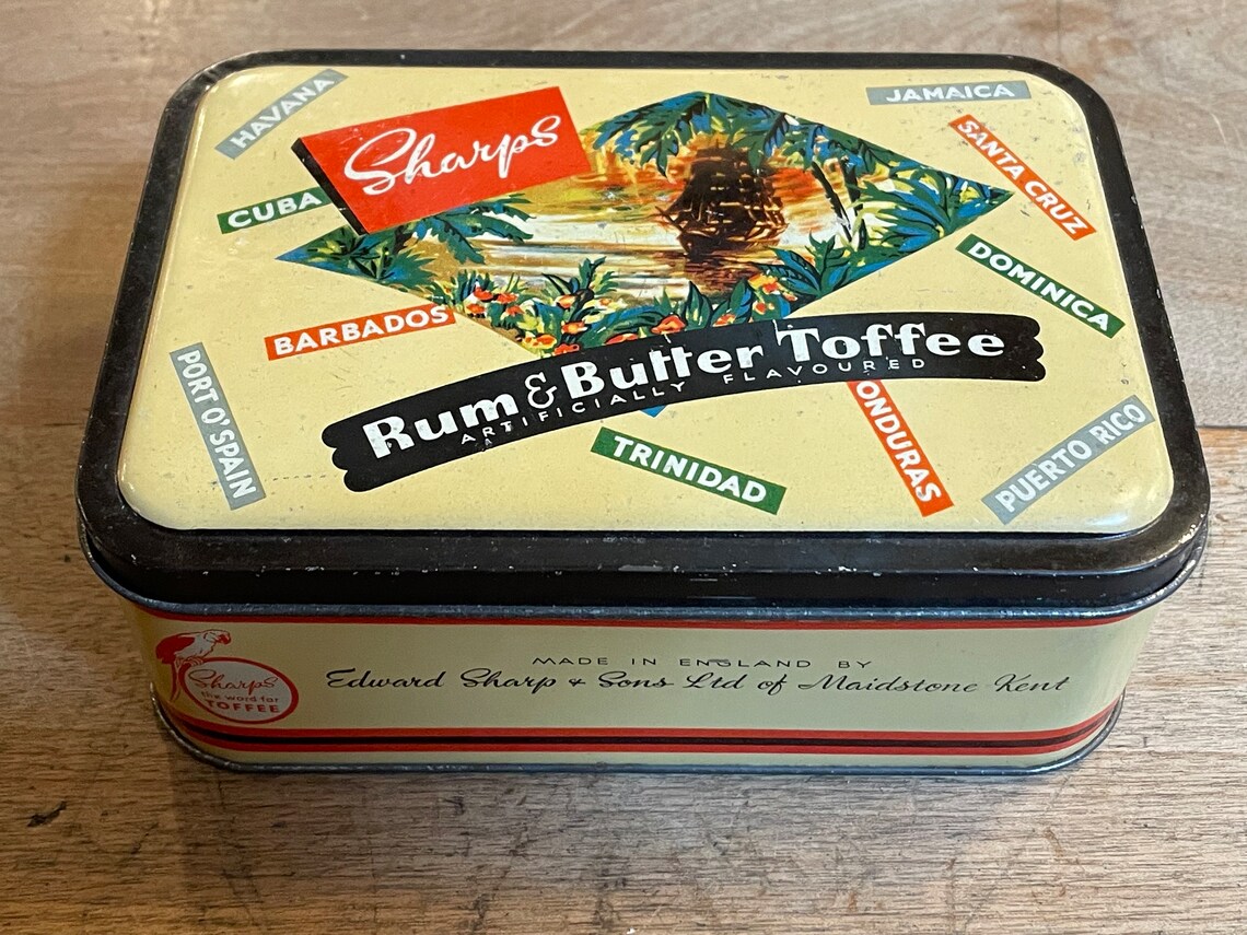 Vintage Sharp's Rum & Butter Toffee Tin – 1960s Caribbean Sailing Ship ...