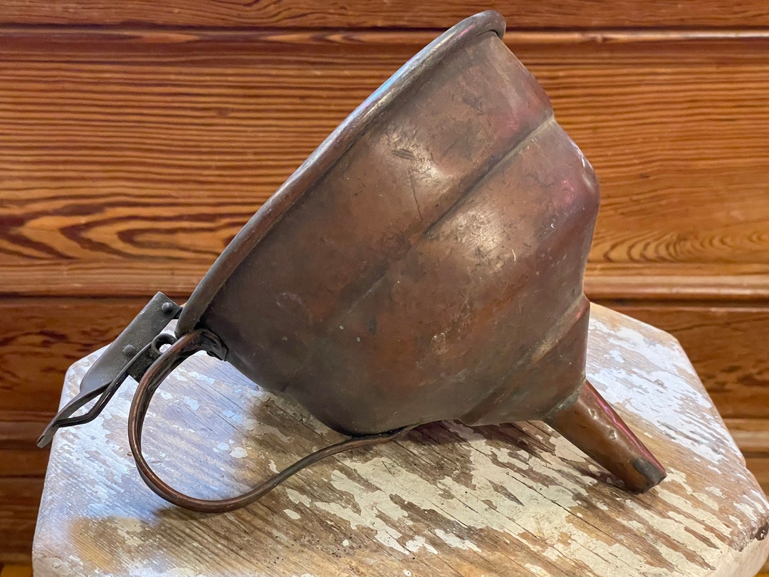 Authentic Vintage Early 1900's Tin Lined Copper Funnel With Handle ...
