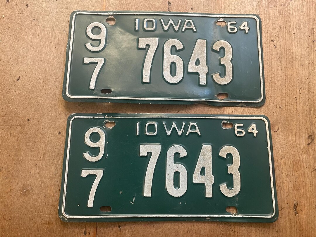 Authentic Pair Vintage State of Iowa 1964 Green & White License Plates ...