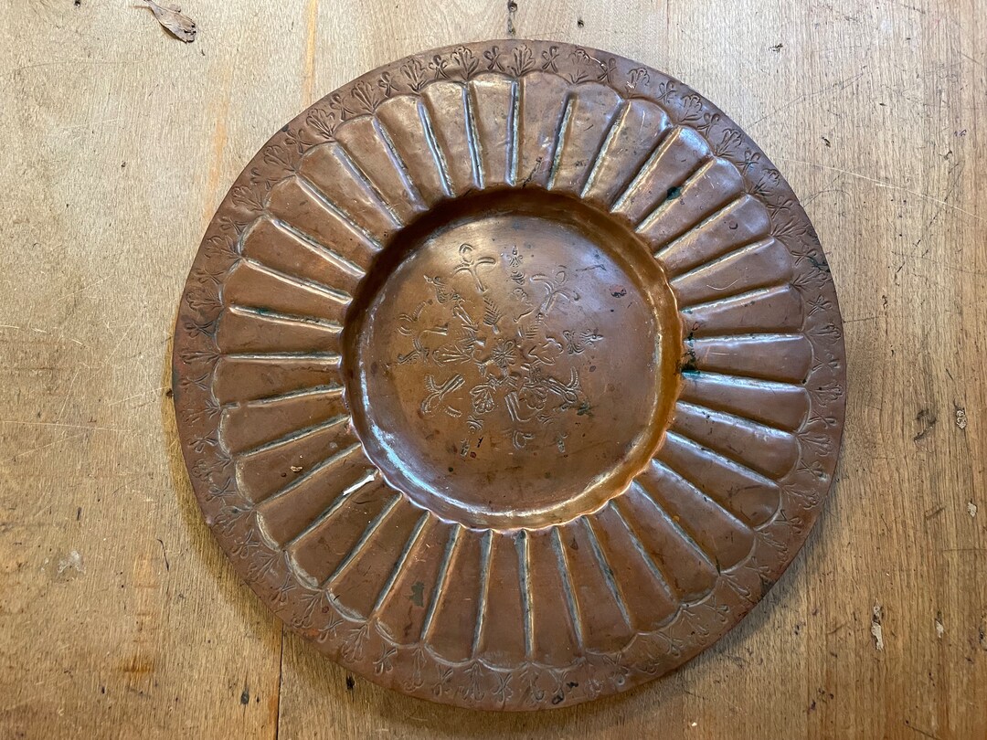 Authentic Vintage 1940's Wall Hanging Round Copper Plate Dish Sunburst ...