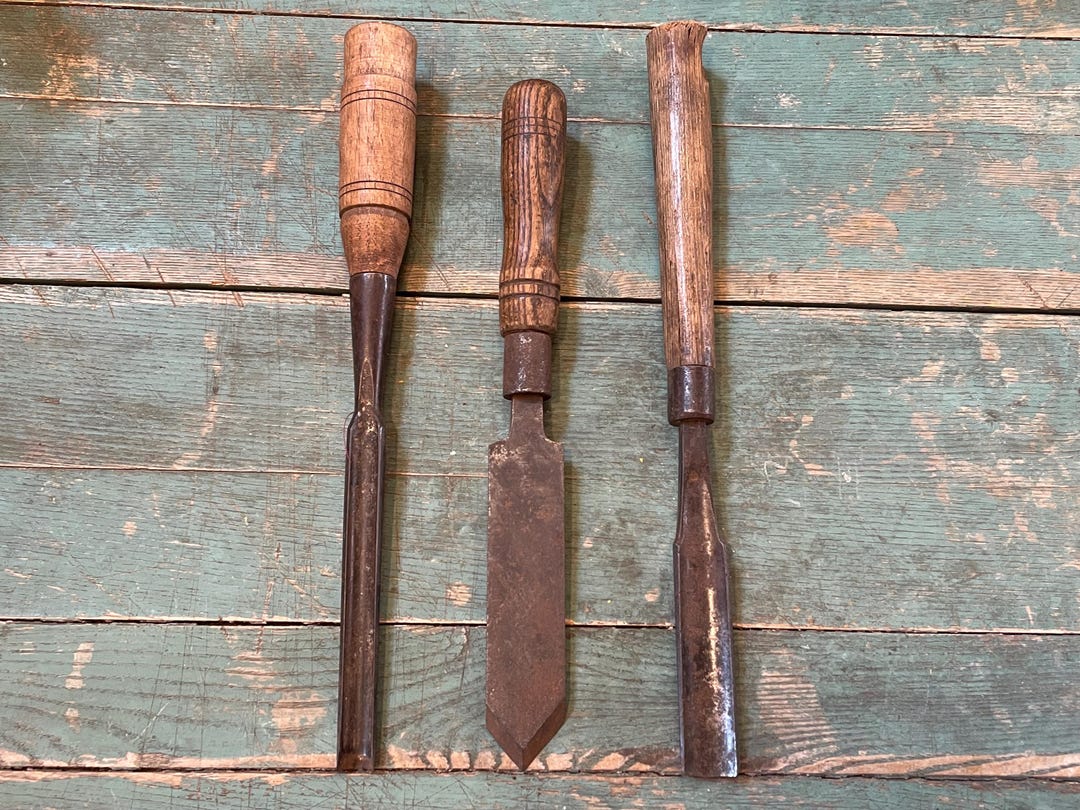 Quantity 3 Authentic Vintage 1920's - 1930's Wood Worker's Wood Handle ...