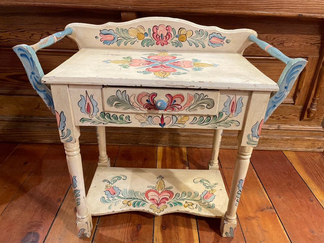 Authentic Vintage Early 1900’s Bathroom Oak Wood Wash Stand - Colorful ...
