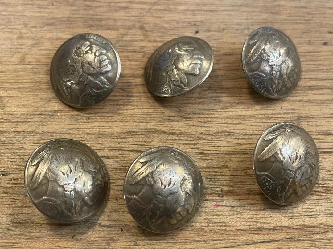 Authentic Vintage 1936 Set of 6 Buffalo Nickel Concho/buttons With 1/4 ...