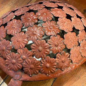 Authentic Handmade Cutout, Shaped & Welded Metal Turtle With Flowers ...