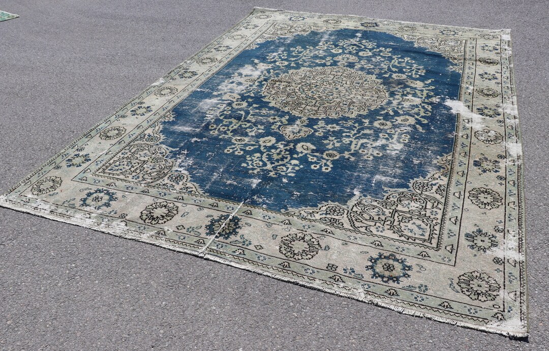 Large Area Rug, Livingroom Rug, Turkish Rug, Blue Rug, Vintage Rug 8.2 ...