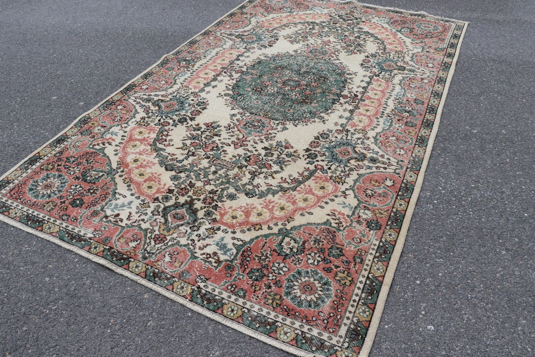 Green Area Rug, Turkish Rug, Oriental Rug, Wool Rug 5.8 X 9.9 Ft Oushak ...