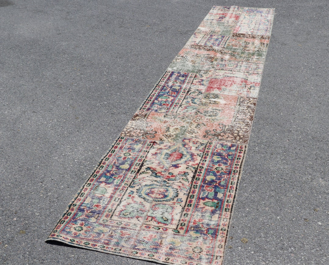 Vintage Runner Rug, Bohemian Patchwork Rug, Turkish Rug 2.7 X 13.6 Ft ...