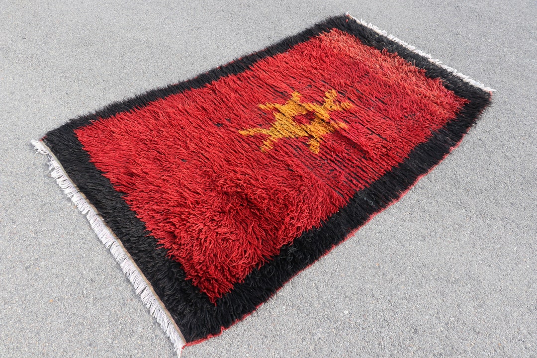 Red Large Rug, Turkish Vintage Rug, Handmade Rug, Organic Wool Rug ...
