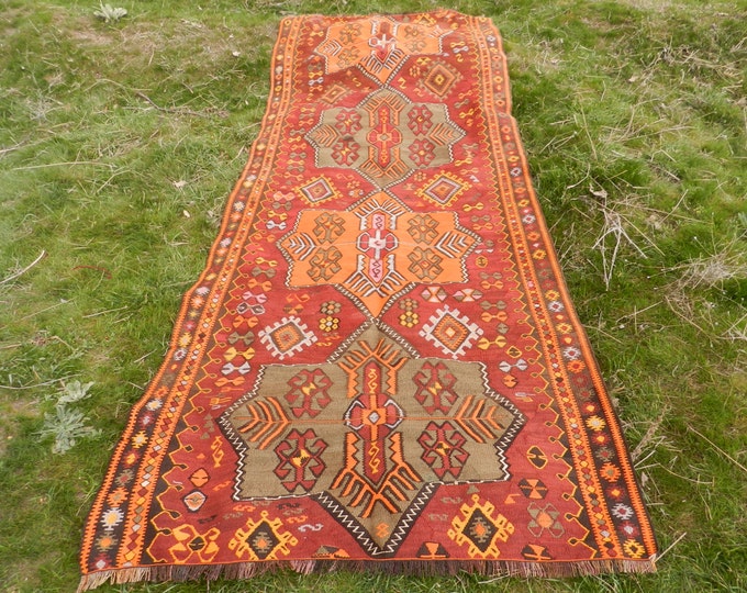 Very Rare Antique Old Handwoven Kilim Rug 4'4" X 10'8" Turkey Kilim Rug ...