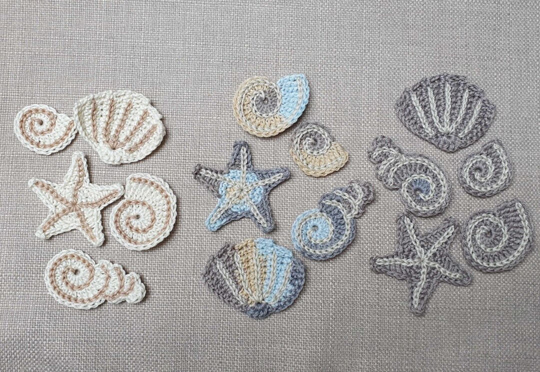 Shell Set of 5 Crochet Appliqués Crocheted Shells Maritime - Etsy