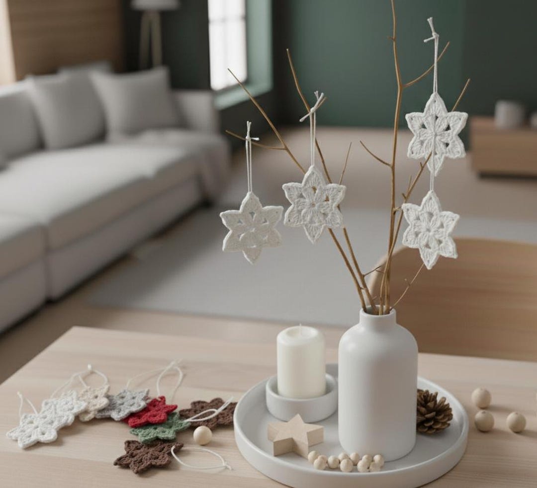 Set of 4 Crochet Stars – Star Hangers, Crocheted Stars as Advent and ...