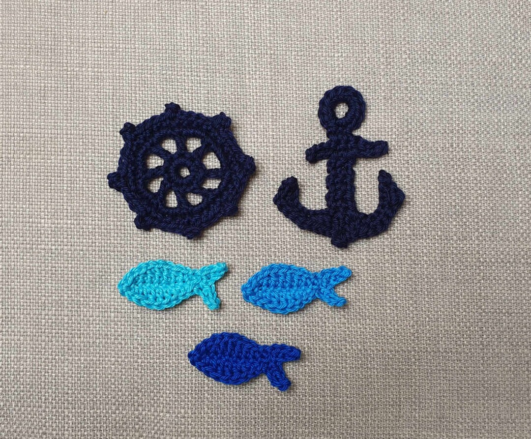 Maritime Crochet Appliqués: 5-piece Set With Steering Wheel, Anchor and ...