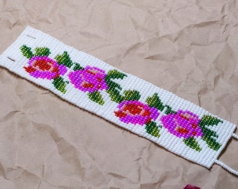 Rose Bracelet Bead Pattern for Loom or Square Stitch in Two - Etsy