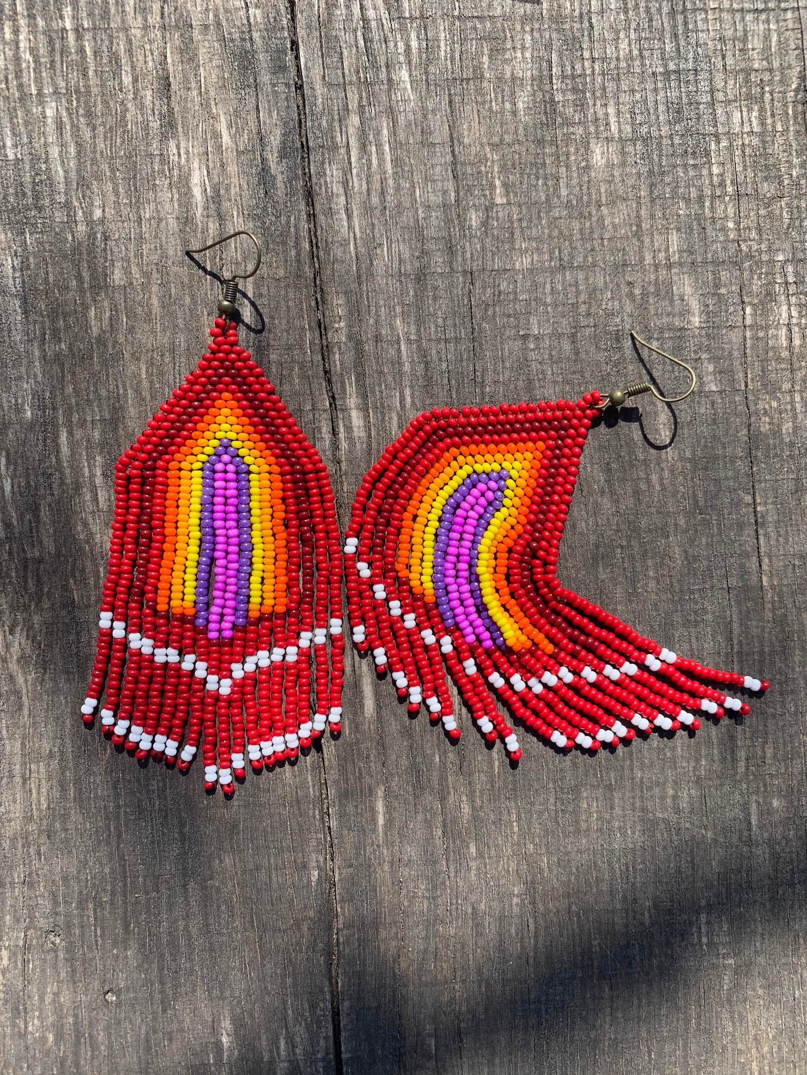 Red Native American Style Dangle Bead Earrings, Native American Style ...