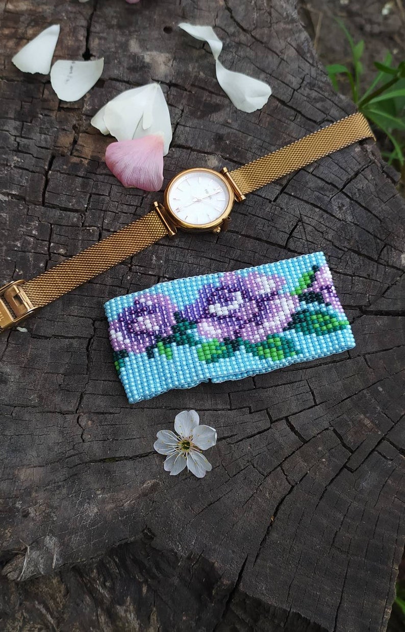 Purple Roses on Sky Blue Background Bracelet Violet Roses - Etsy
