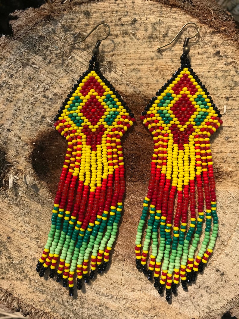 Yellow & Red Native America Style Bead Earrings Native - Etsy