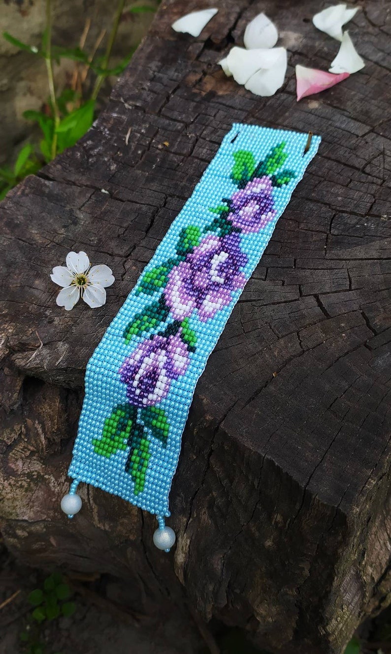 Purple Roses on Sky Blue Background Bracelet Violet Roses - Etsy
