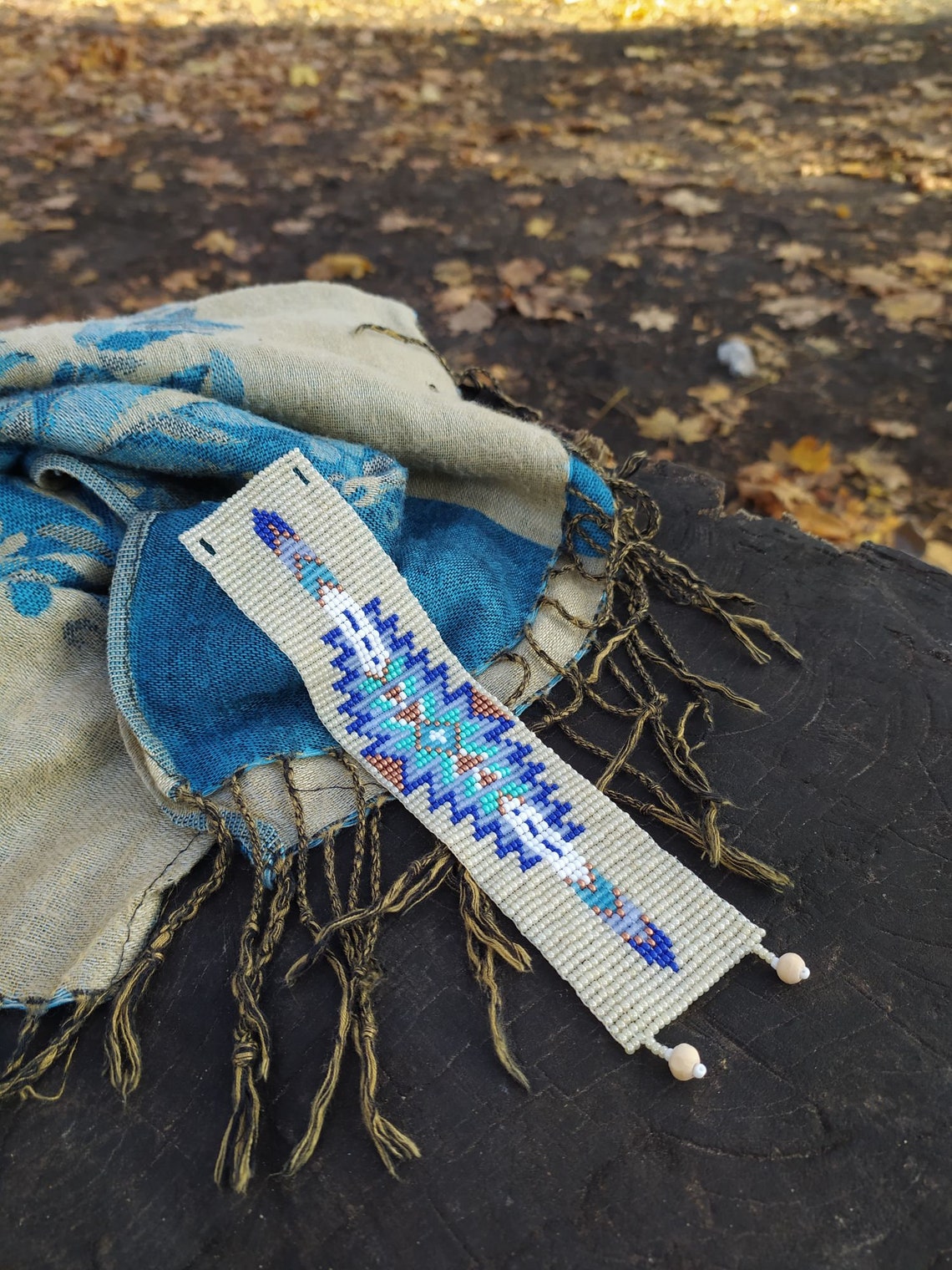 Cherokee Style Beige Old Tribes Pattern Cuff Bracelet Unisex | Etsy