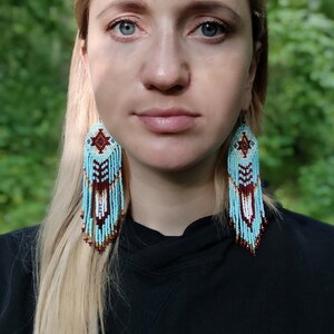 Sky Blue Apache Feather Native America Inspired Beaded Earrings, Native ...