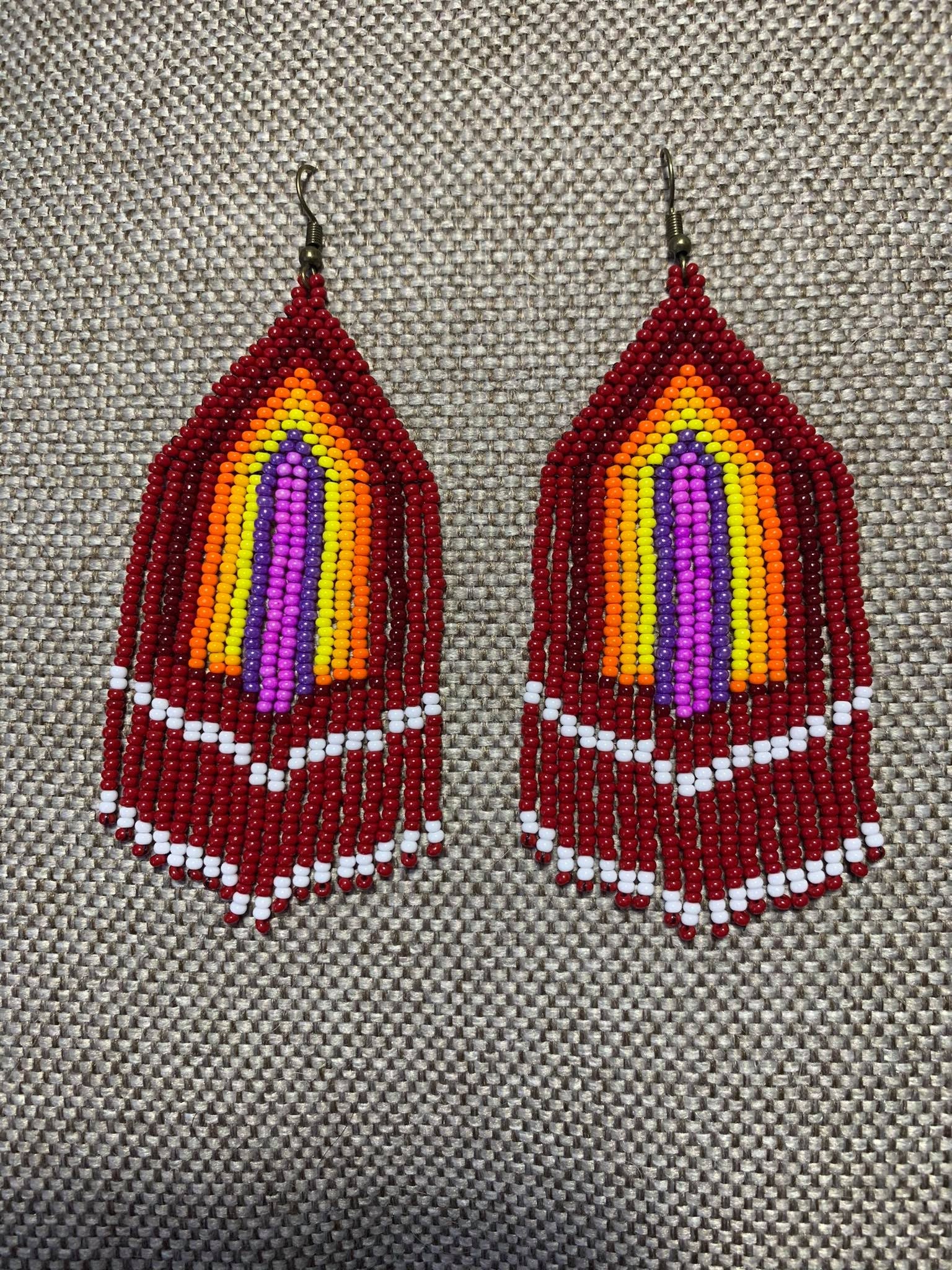 Red Native American Style Dangle Bead Earrings, Native American Style ...