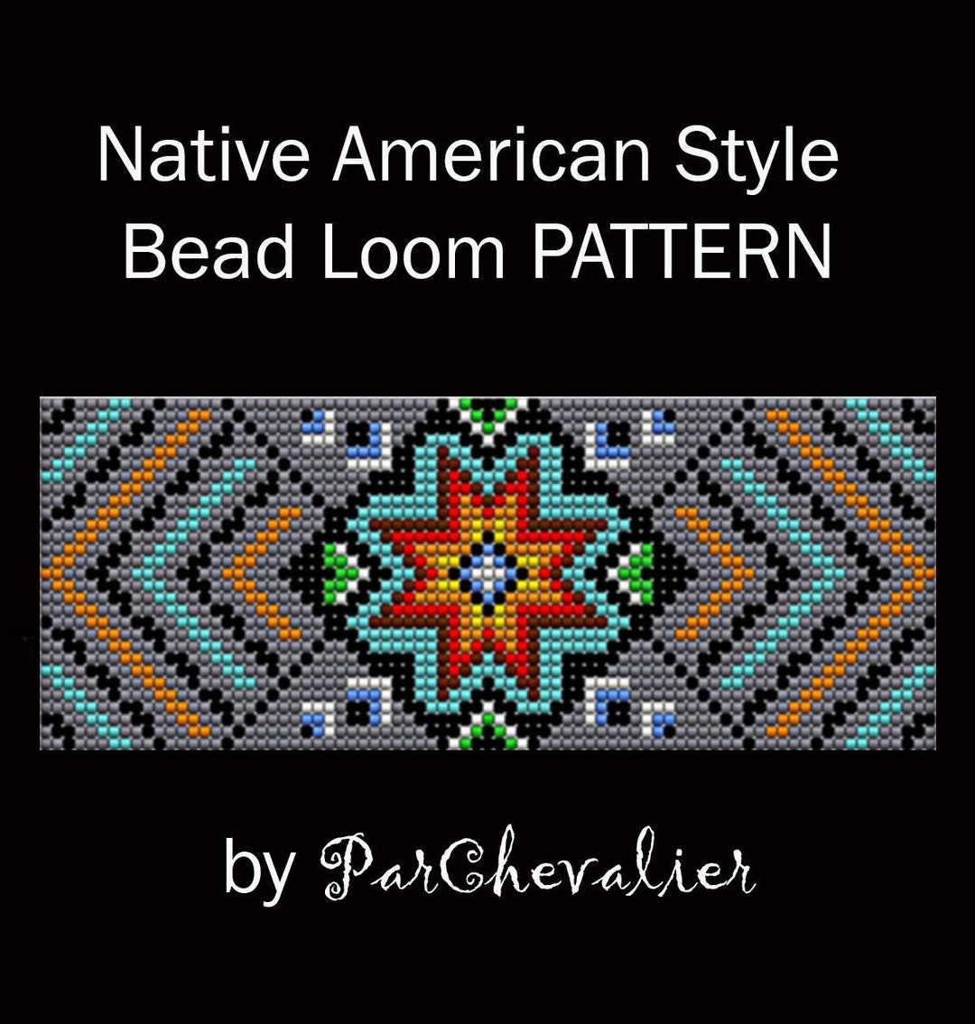 Grey & Orange Native America Style Star Bead Loom Pattern, Loom Bead ...