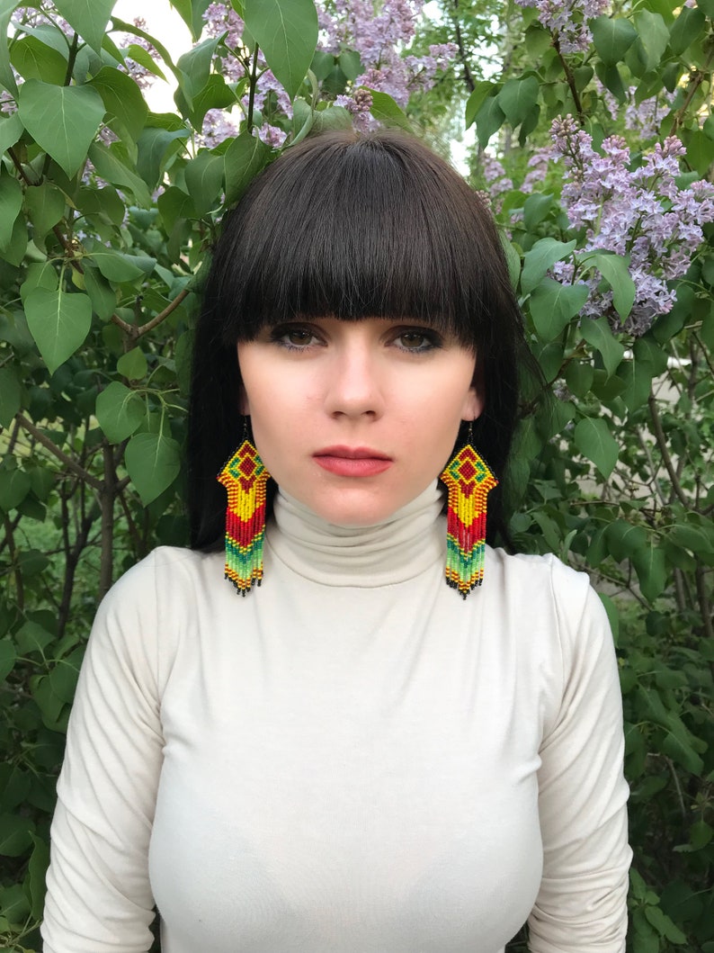 Yellow & Red Native America Style Bead Earrings Native - Etsy