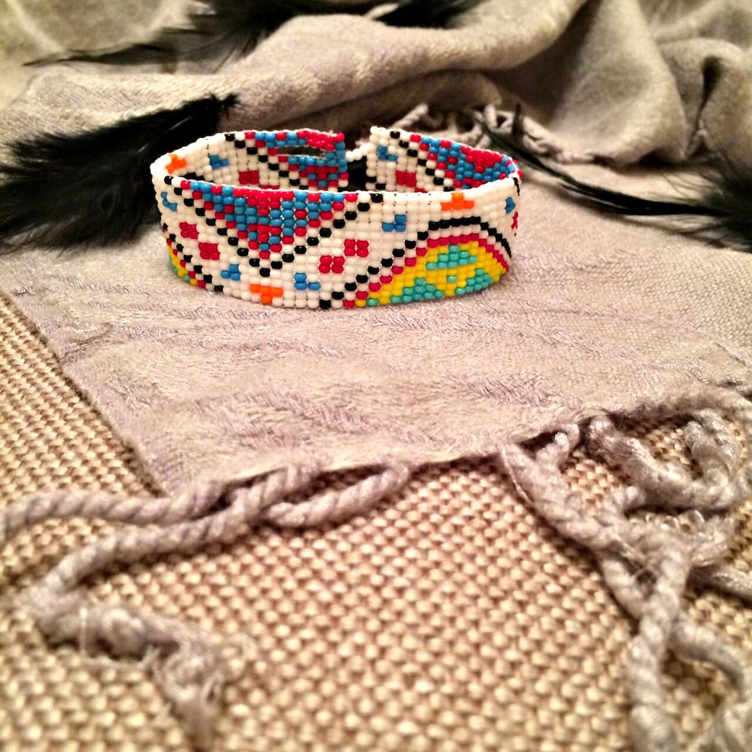 Colorful Mexican Bead Loom Bracelet, Loom Bead Bracelet, Native America ...