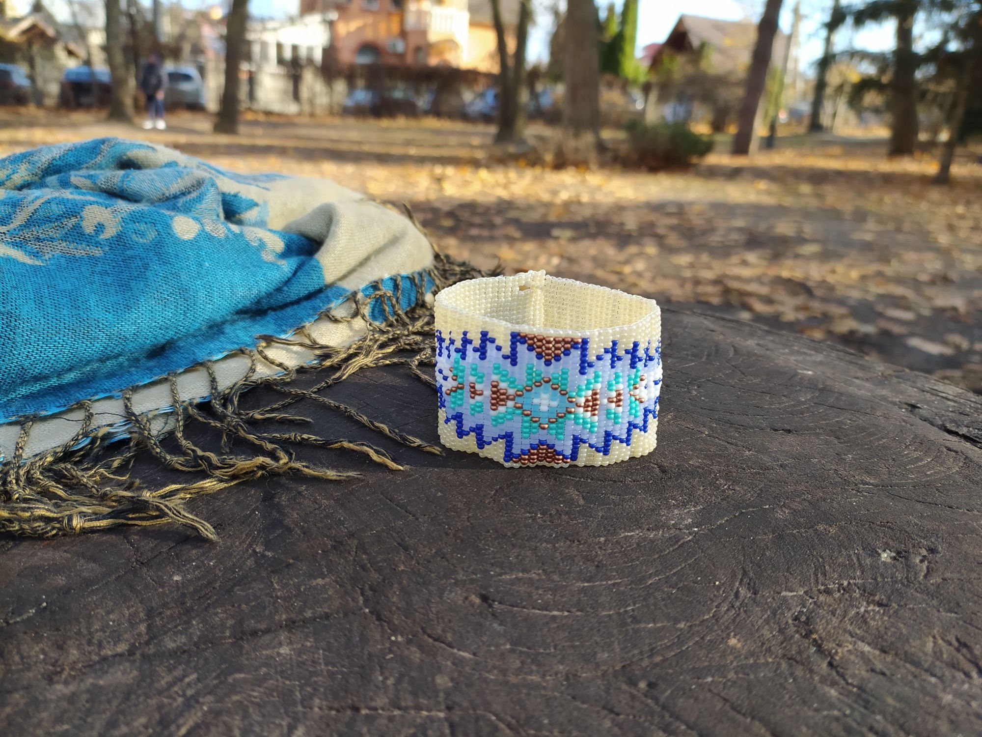Cherokee Style Beige Old Tribes Pattern Cuff Bracelet Unisex | Etsy