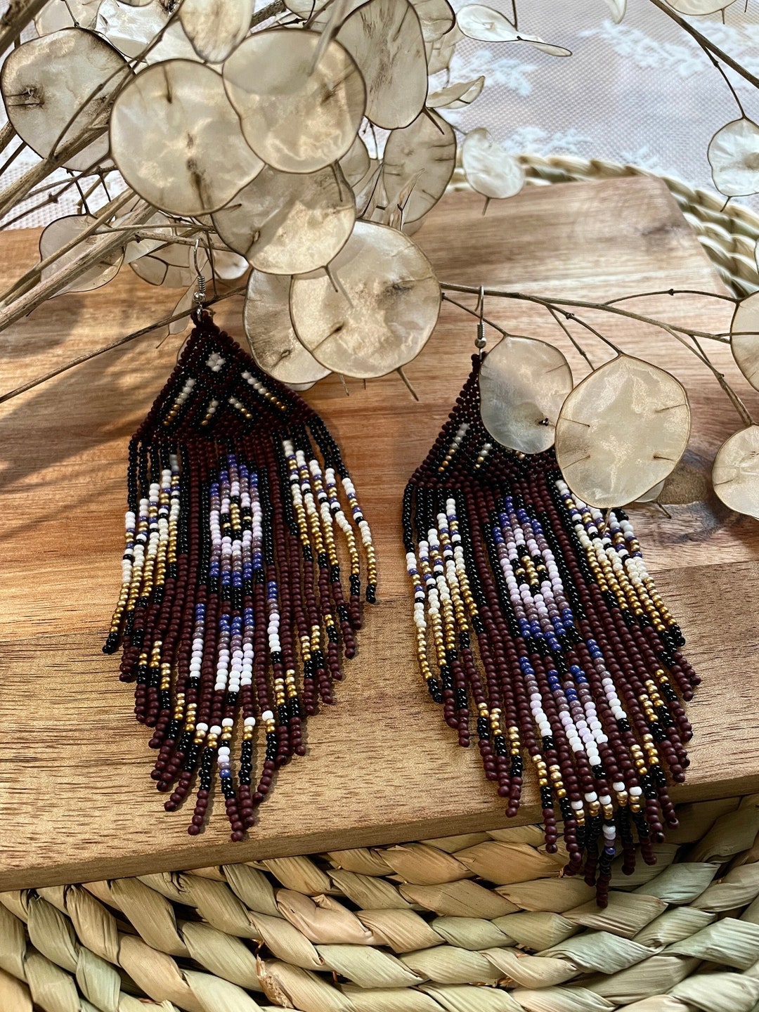 Ebony Colored Native America Inspired Bead Earrings, Native American ...