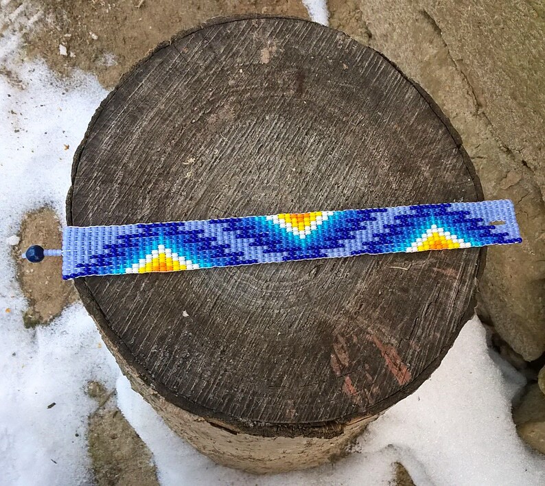 Sunrise Native America Style Bead Bracelet Blue Bead Loom | Etsy