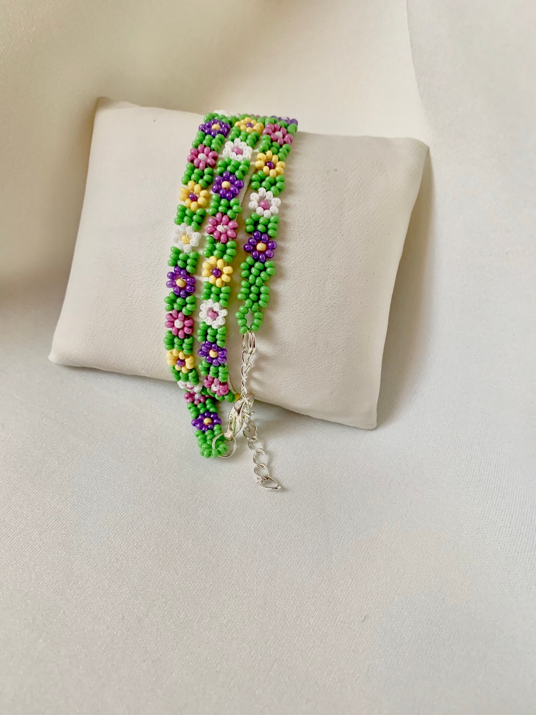 Colorful Flower-power Beaded Daisy-chain Anklets, Thin Beaded Flower ...
