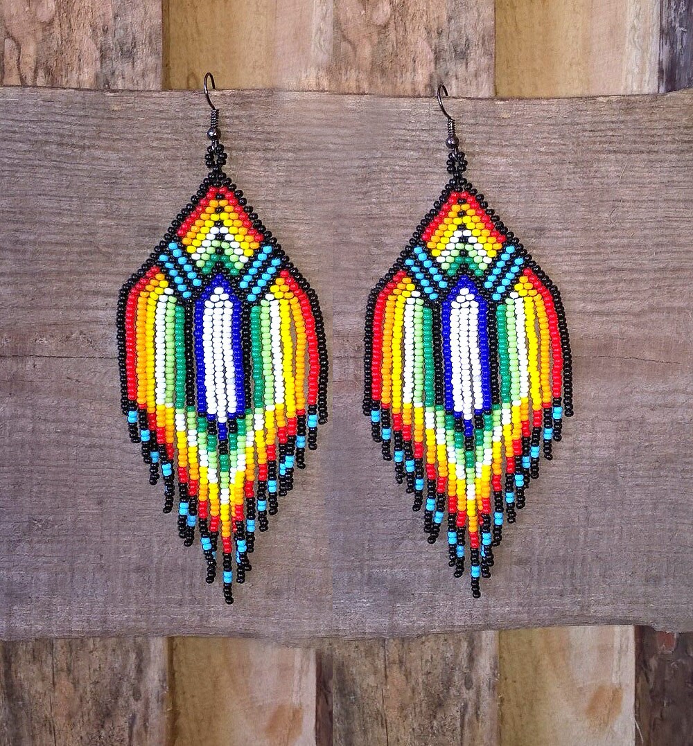 Bright Sunrise Big Earring Colorful Native America Style Bead | Etsy