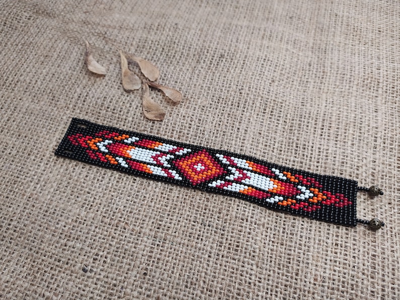 Red Vibrance Native America Style Bead Bracelet, Bead Loom Bracelet ...