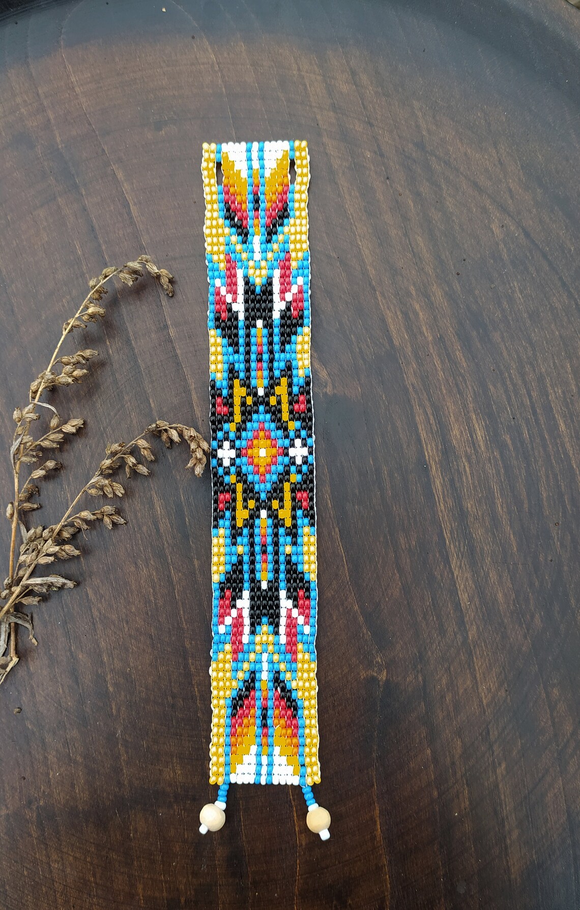 Cherokee Style Vibrant Patterns Native America Inspired Bead Bracelet ...