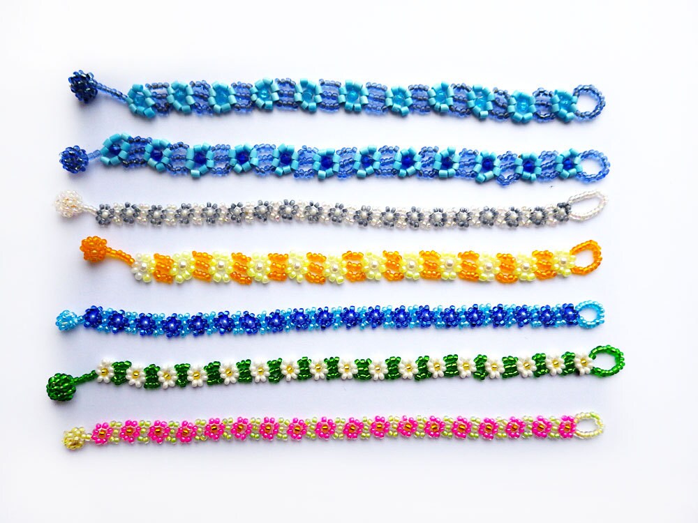 Colorful Flower-Power Beaded Daisy-Chain Anklets Thin Beaded | Etsy