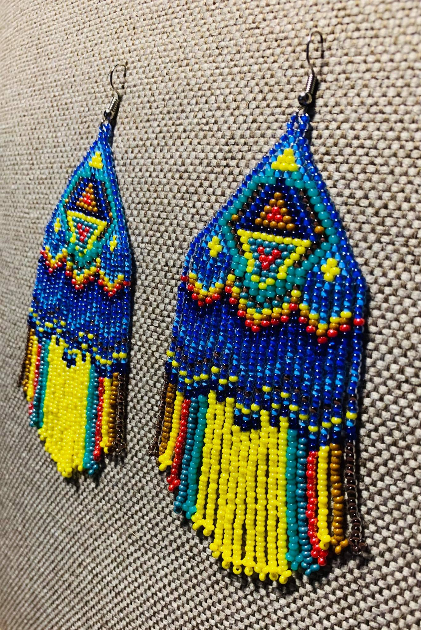 Native American Style Beaded Earring Indian Style Big Etsy
