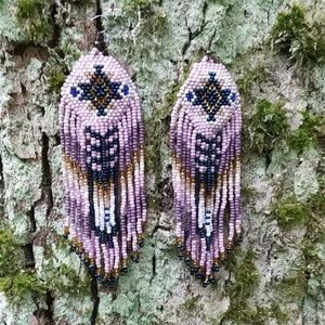 Lavender Apache Feather Native America Inspired Beaded Earrings, Native ...