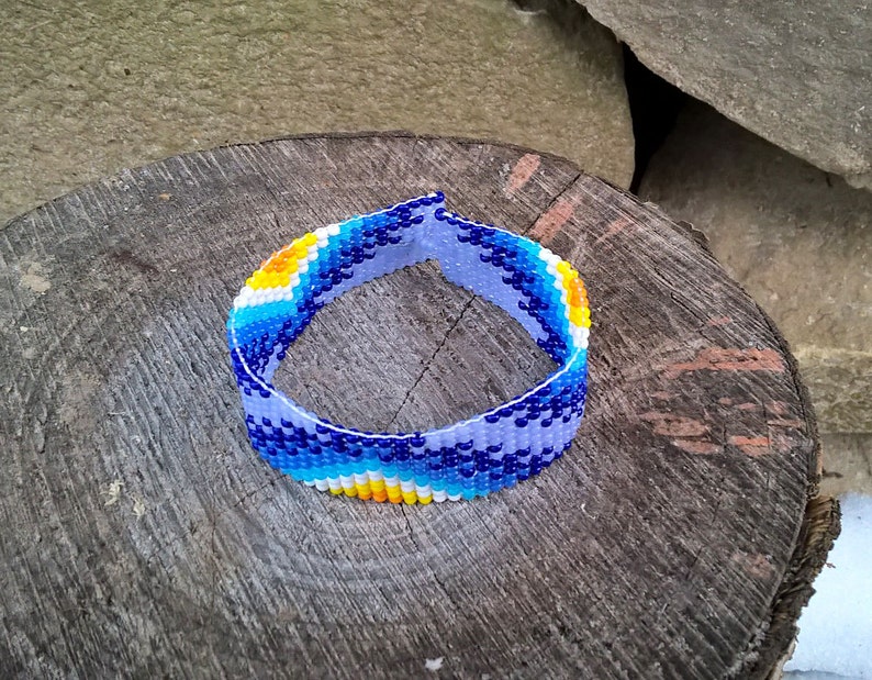 Sunrise Native America Style Bead Bracelet Blue Bead Loom | Etsy