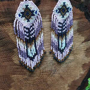 Lavender Apache Feather Native America Inspired Beaded Earrings, Native ...