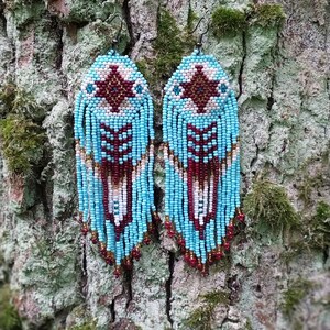 Sky Blue Apache Feather Native America Inspired Beaded Earrings, Native ...