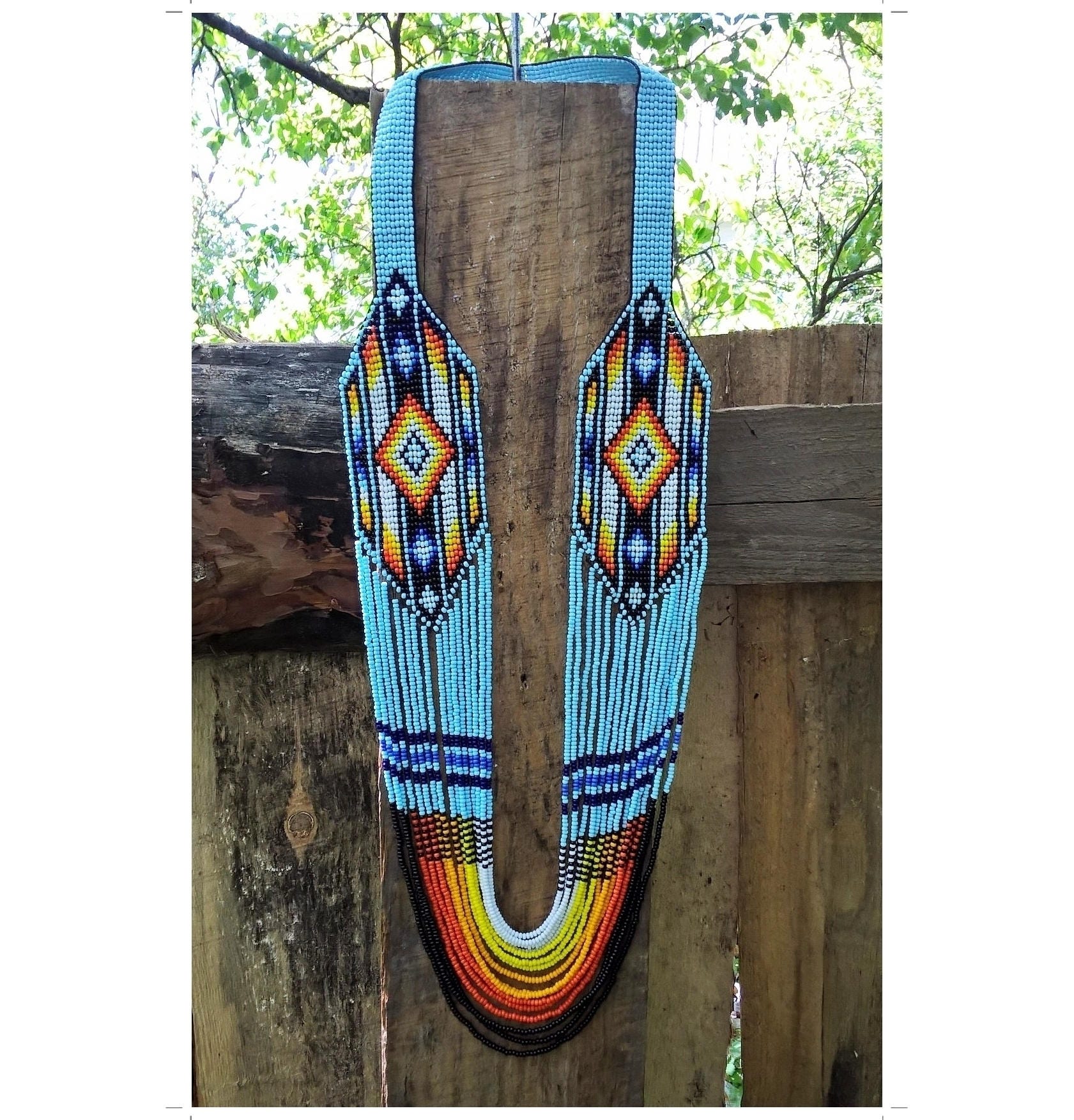 Blue Indian Native America Style Bead Necklace Bead Loom | Etsy