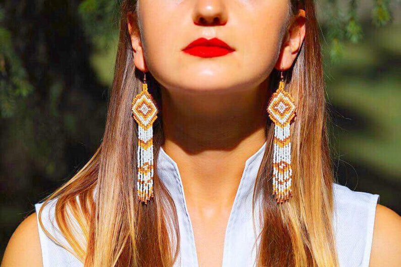 Extra Long Bead Earrings, Big Dangle Earrings, Bead Jewelry, Native ...