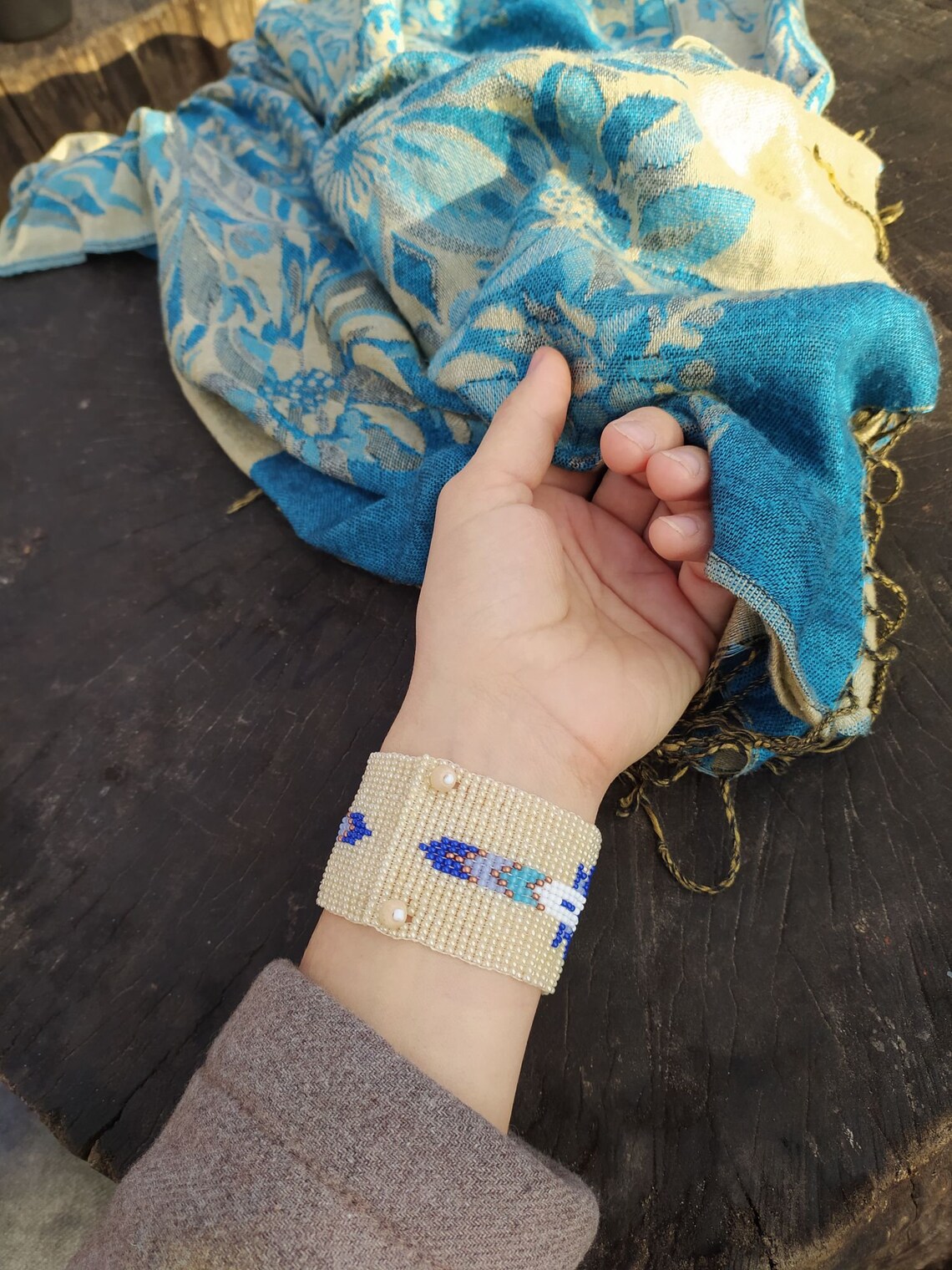 Cherokee Style Beige Old Tribes Pattern Cuff Bracelet Unisex | Etsy