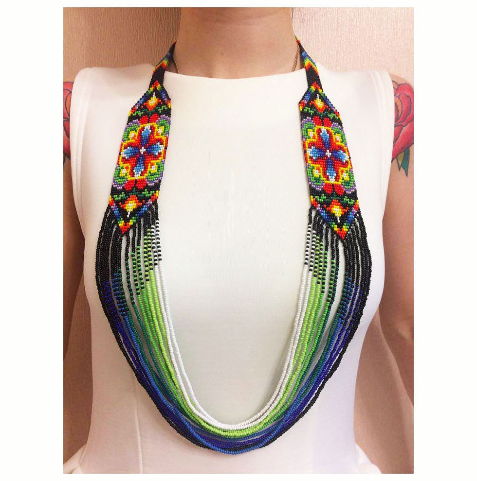 Flower of Happiness Ukrainian Gerdan Bead Necklace, Bead Loom Necklace ...