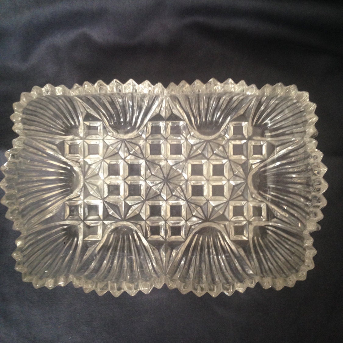 Beautiful Pressed Cut Glass Rectangular Bowl Fan Shell Pattern - Etsy