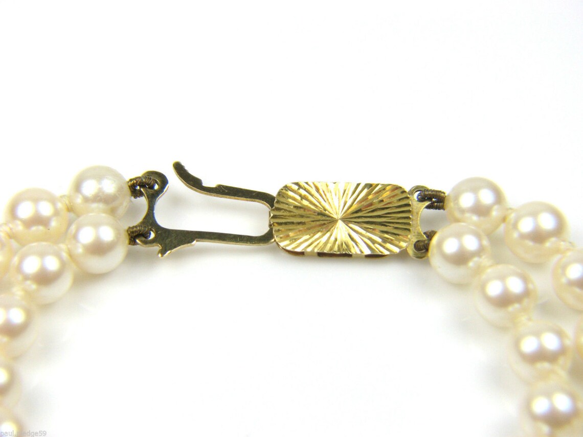 Ladies Double String Pearl Necklace Set With 9ct Gold Catch. 17 Inch ...